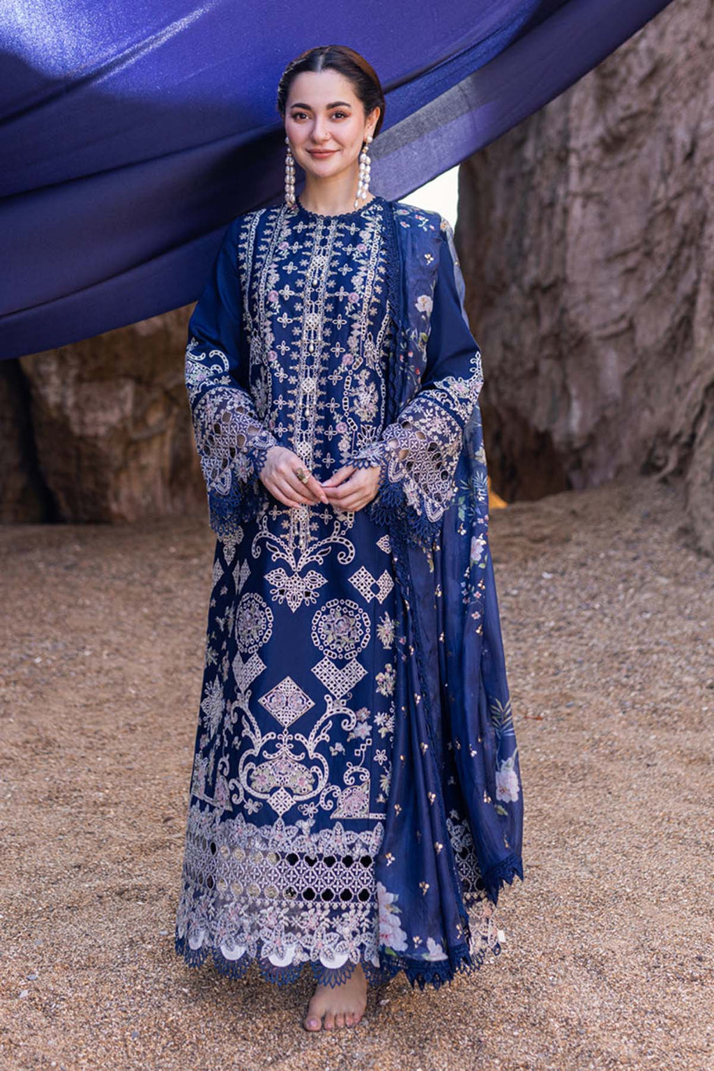 Qalamkar Luxury Embroidered Lawn 3pc with Embroidered Slub Net Dupatta ...