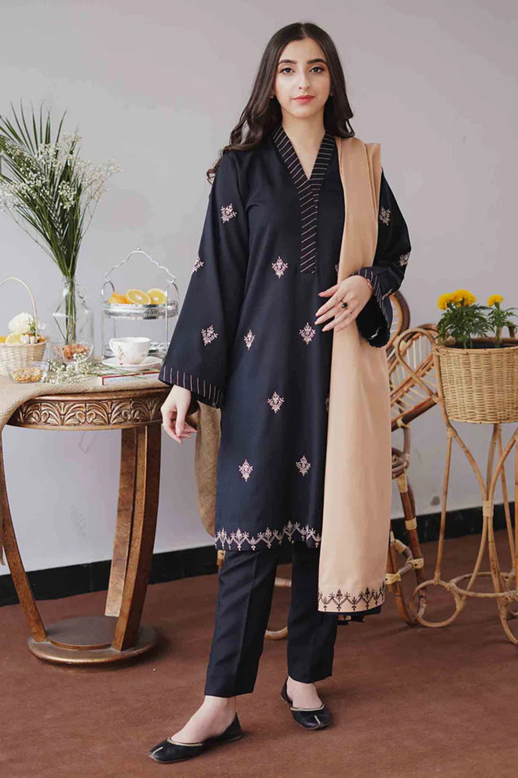 Aisling 3PC Embroidered Dhanak with Embroidered Dhanak Shawl - GA1760 ...