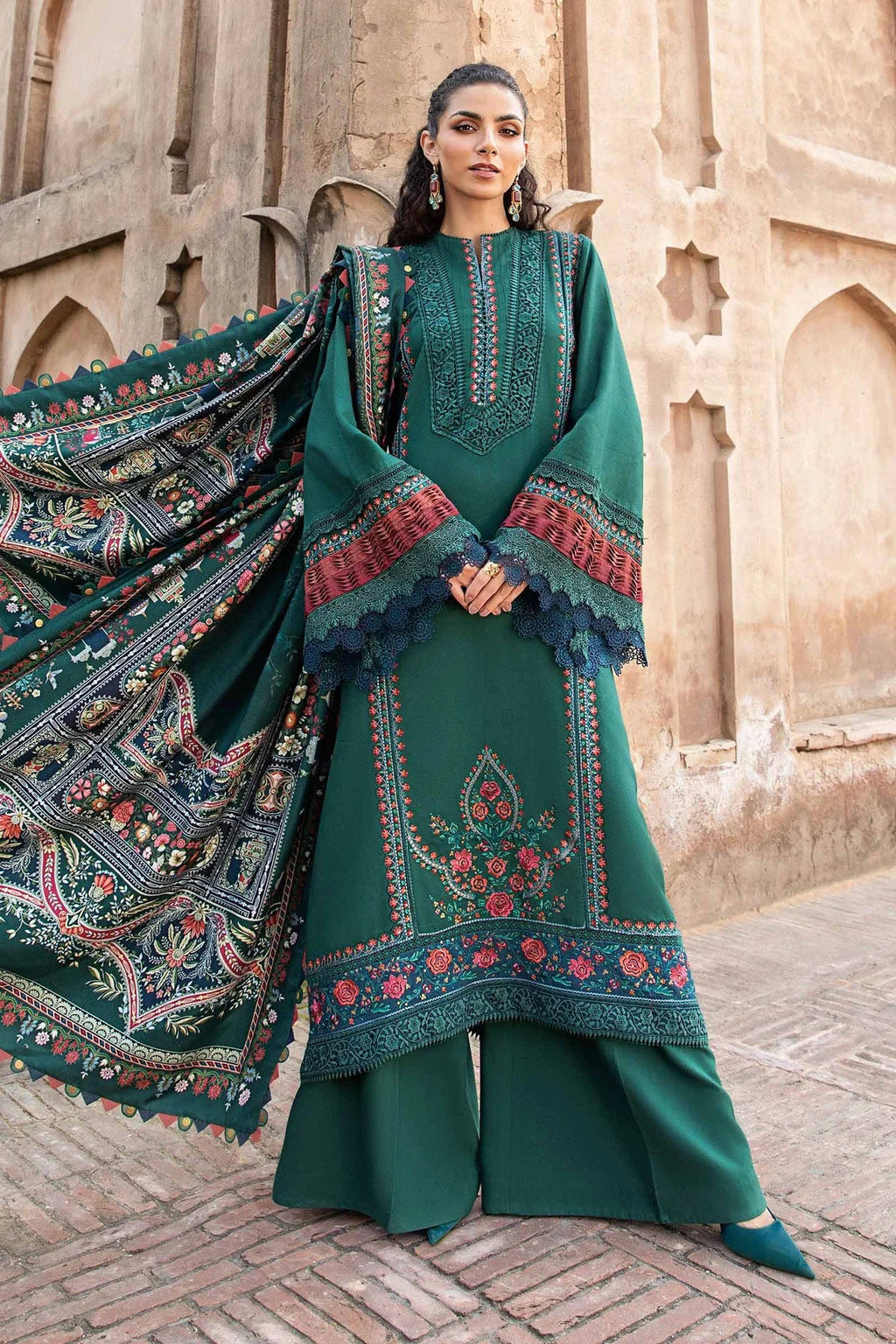 Maria B 3PC Embroidered Karandi Suit with Printed whool shawal-GA2100 ...