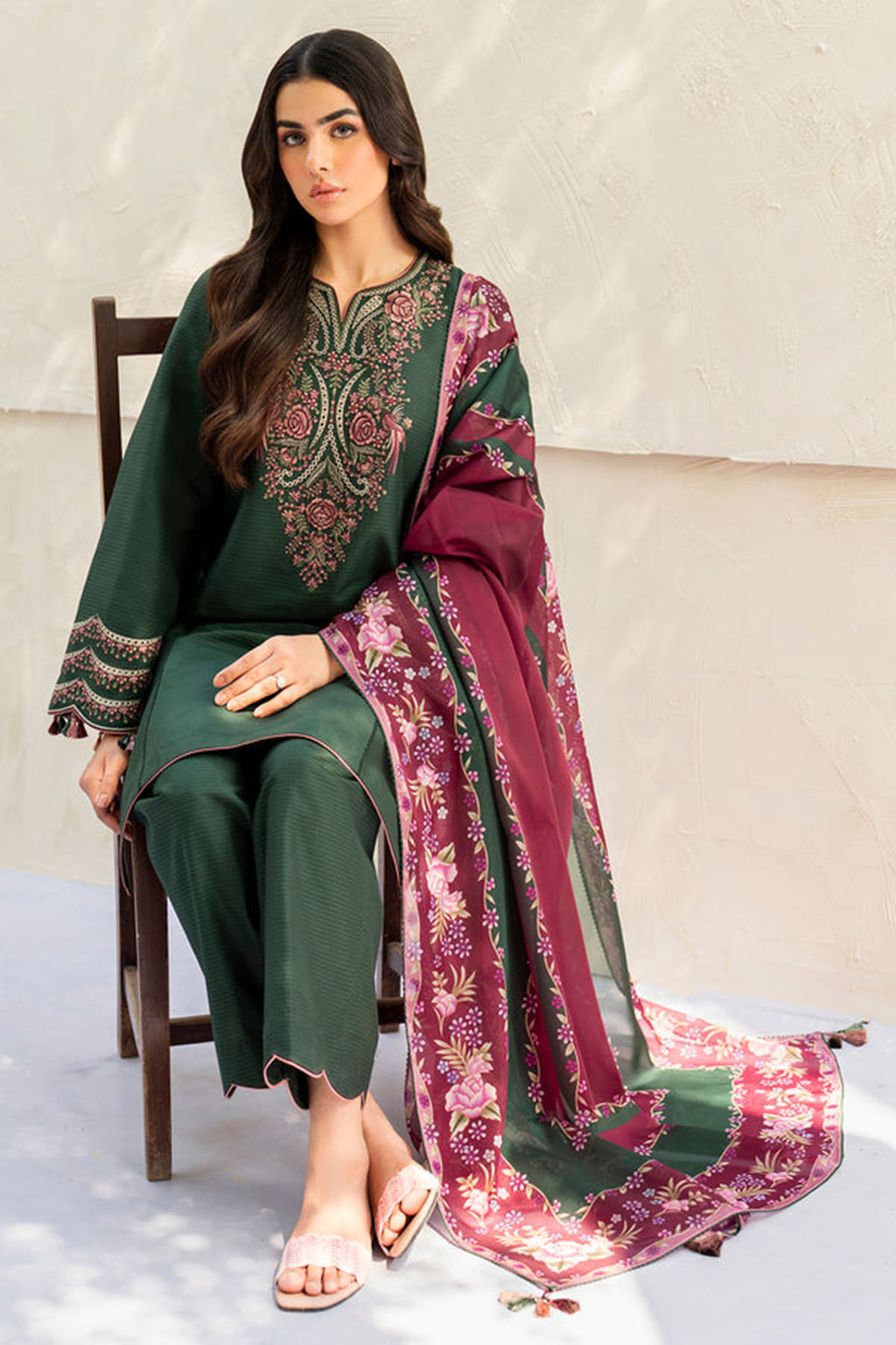 Jazmin 3PC Embroidered Karandi Suit with Printed whool shawal-GA2107 ...