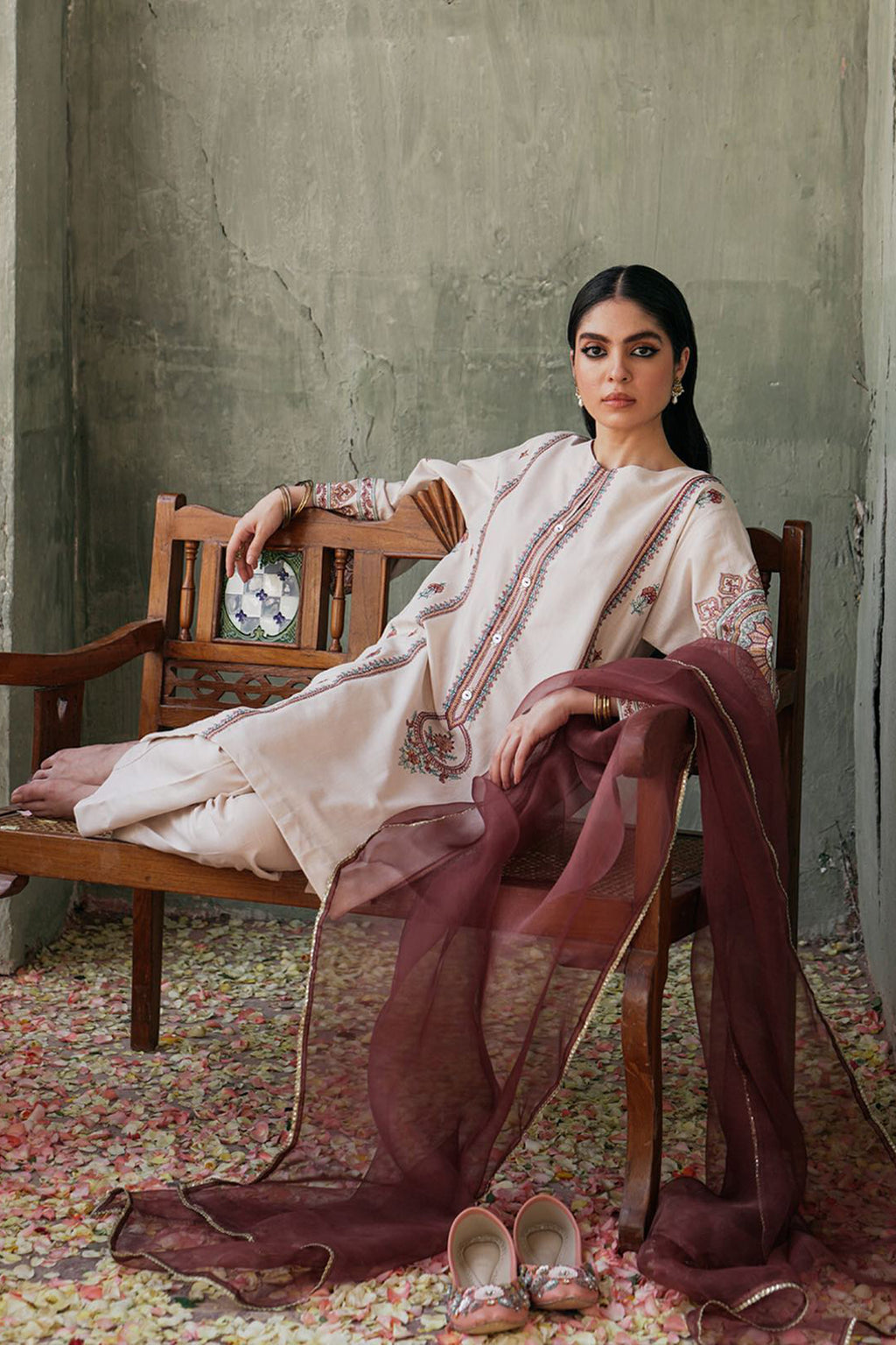 Ethnic Winter 3PC Embroidered Dhanak Suit with Organza Dupatta -GA1021 ...